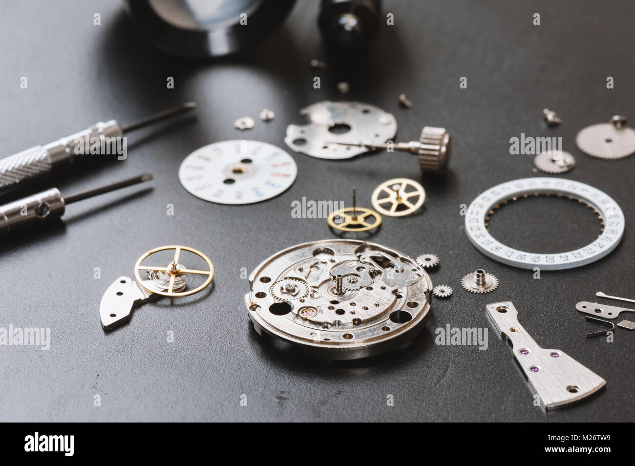 closeup the parts of automatic wristwatch Stock Photo - Alamy