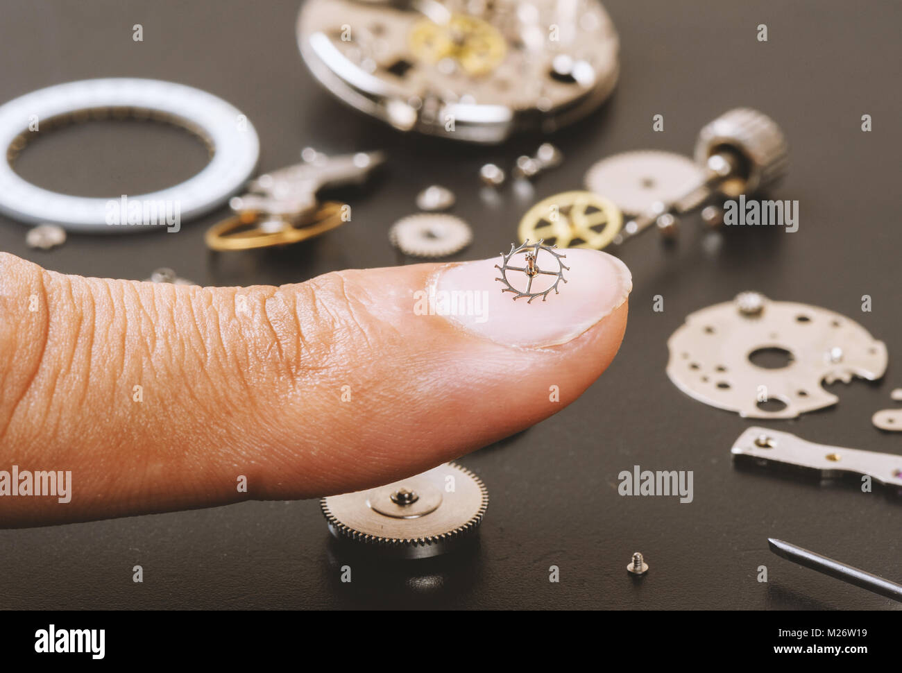 closeup the parts of automatic wristwatch, Escapement Stock Photo - Alamy