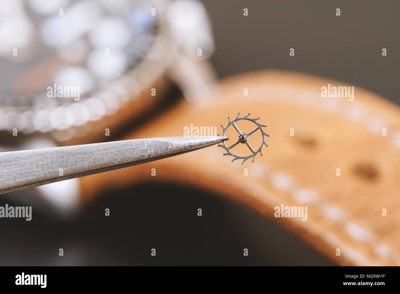 closeup the parts of automatic wristwatch, Escapement Stock Photo - Alamy