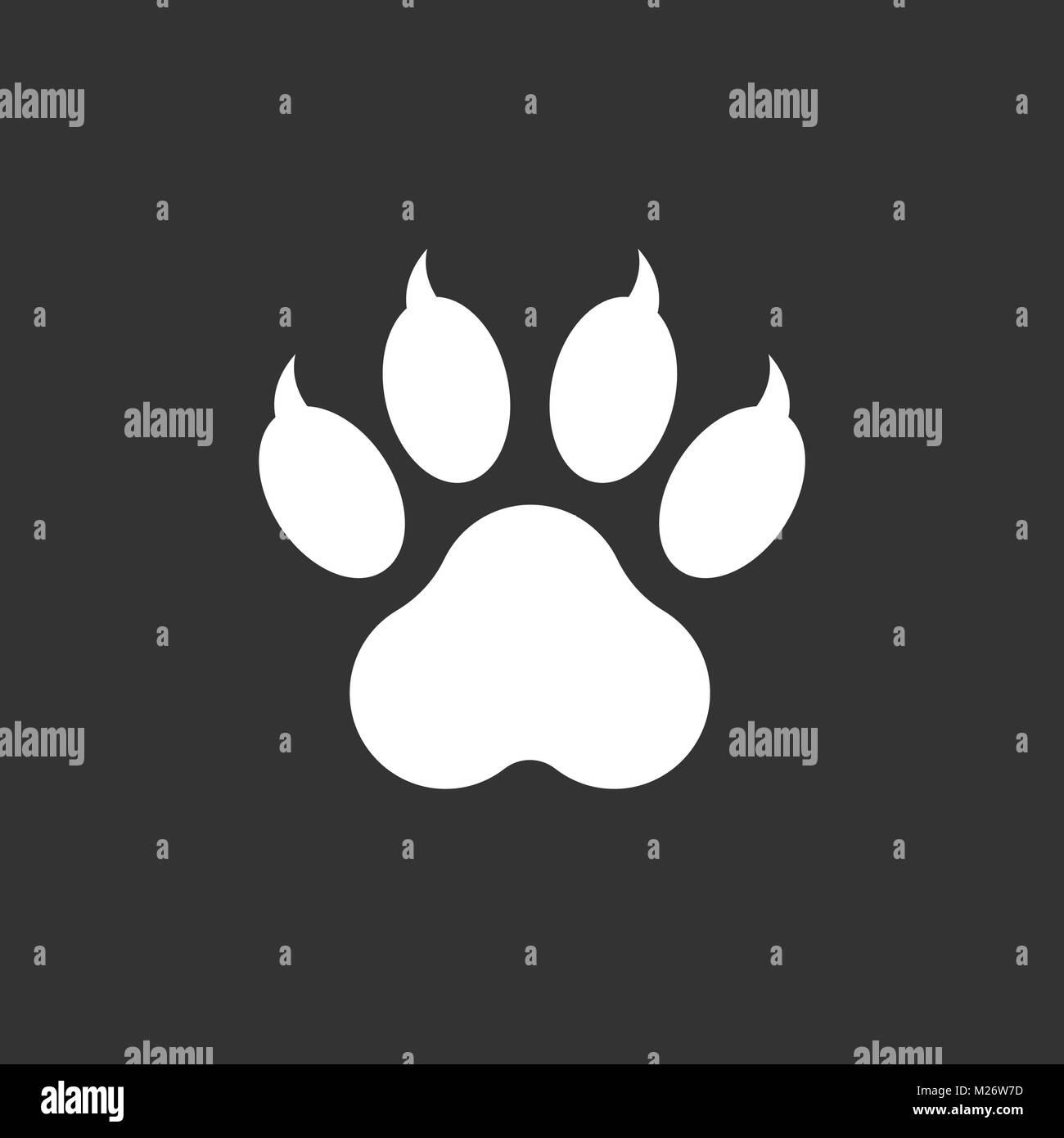 Paw print icon vector illustration isolated on black background. Dog ...