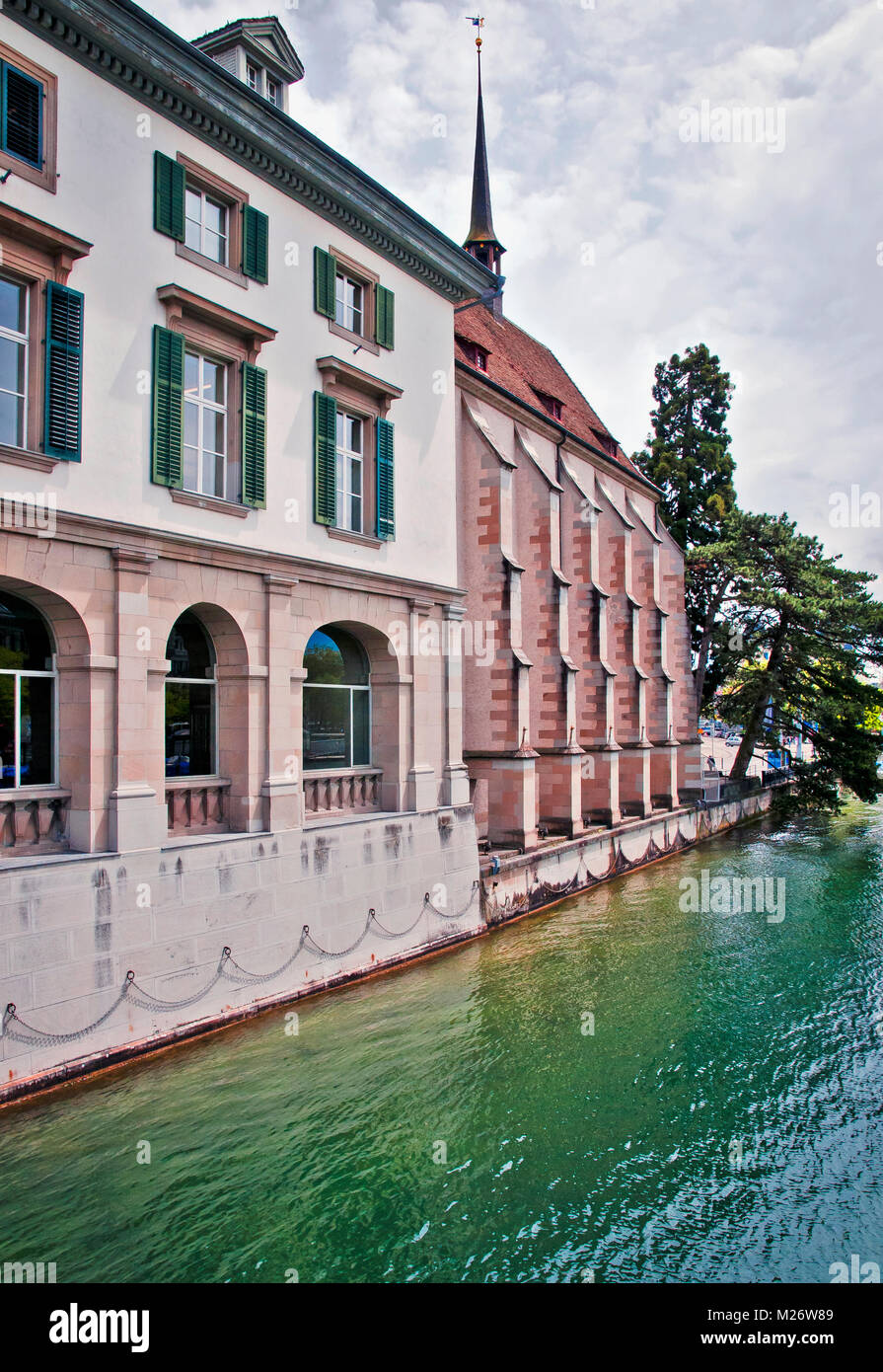 Riverfront buildings, Switzerland, federal republic, Western Europe ...