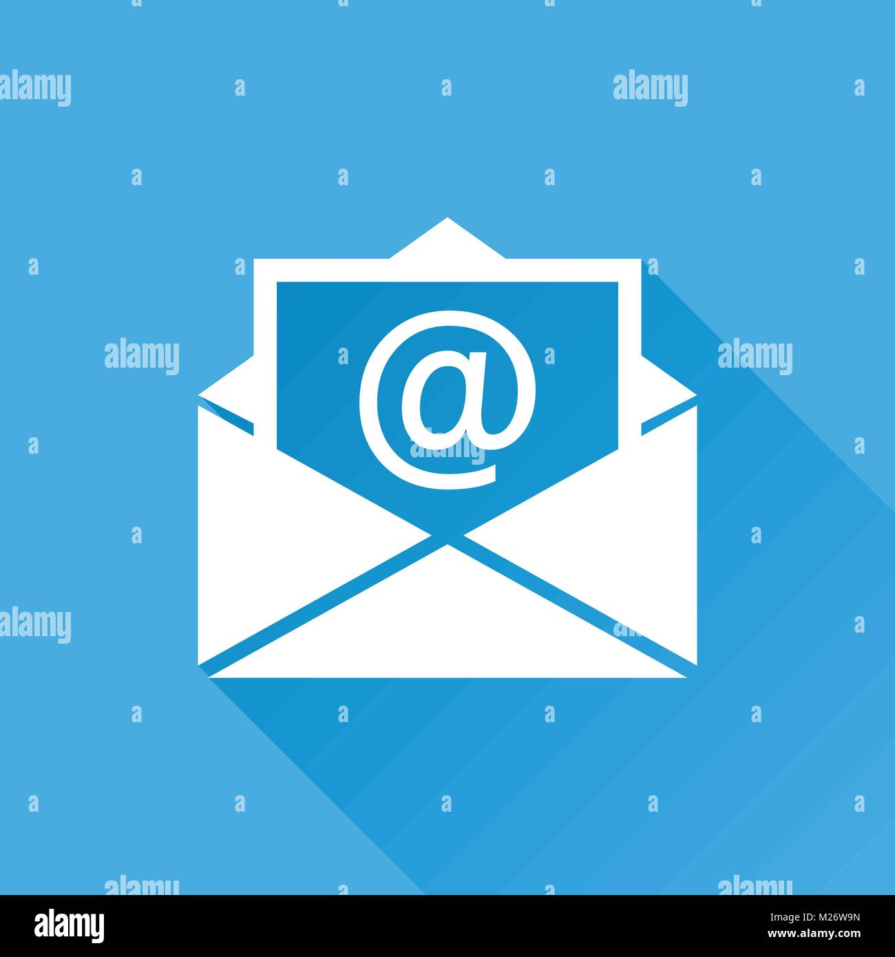 Mail envelope icon vector isolated on blue background with long shadow ...