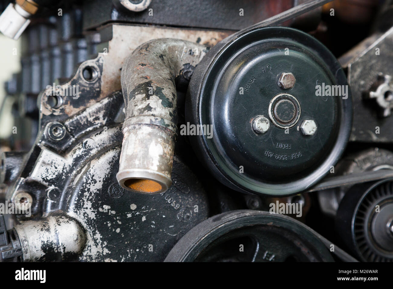 Internal view and close up of the timing belt of a car engine Stock ...