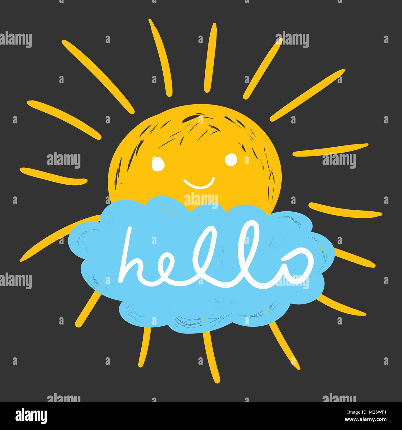 Hello summer hand drawn chalk sun icons. Vector illustration isolated ...