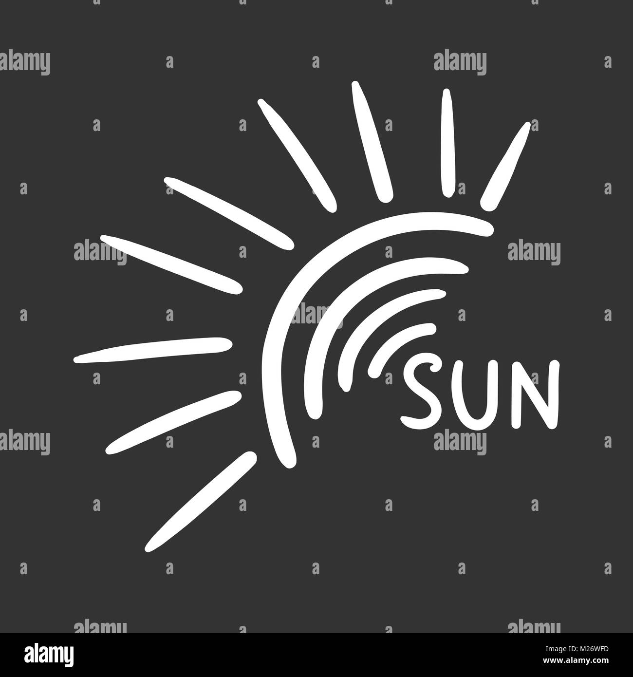 Hand drawn sun icon. Vector illustration isolated on black background ...