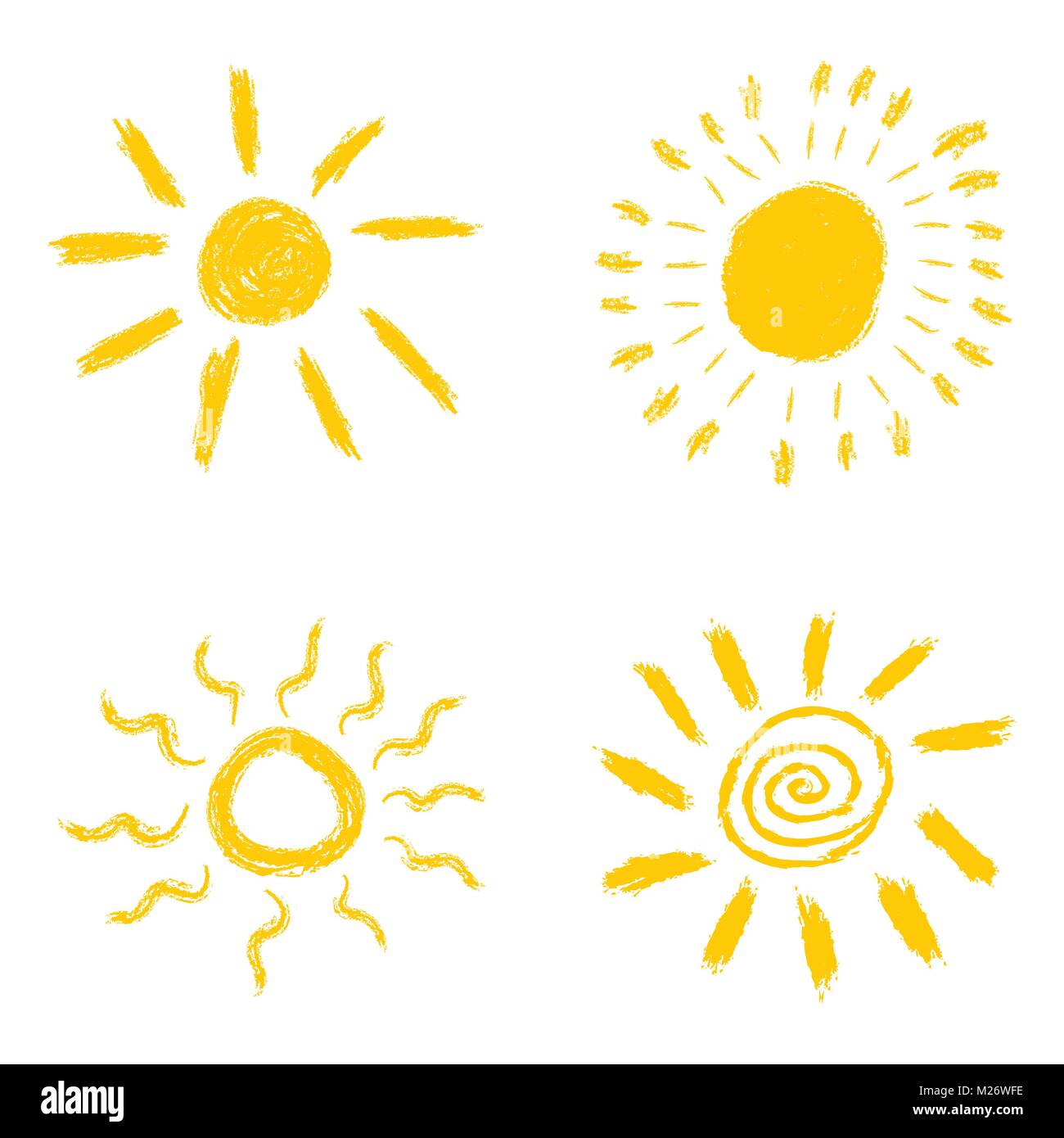 Set of hand drawn chalk sun icons. Vector illustration isolated on ...