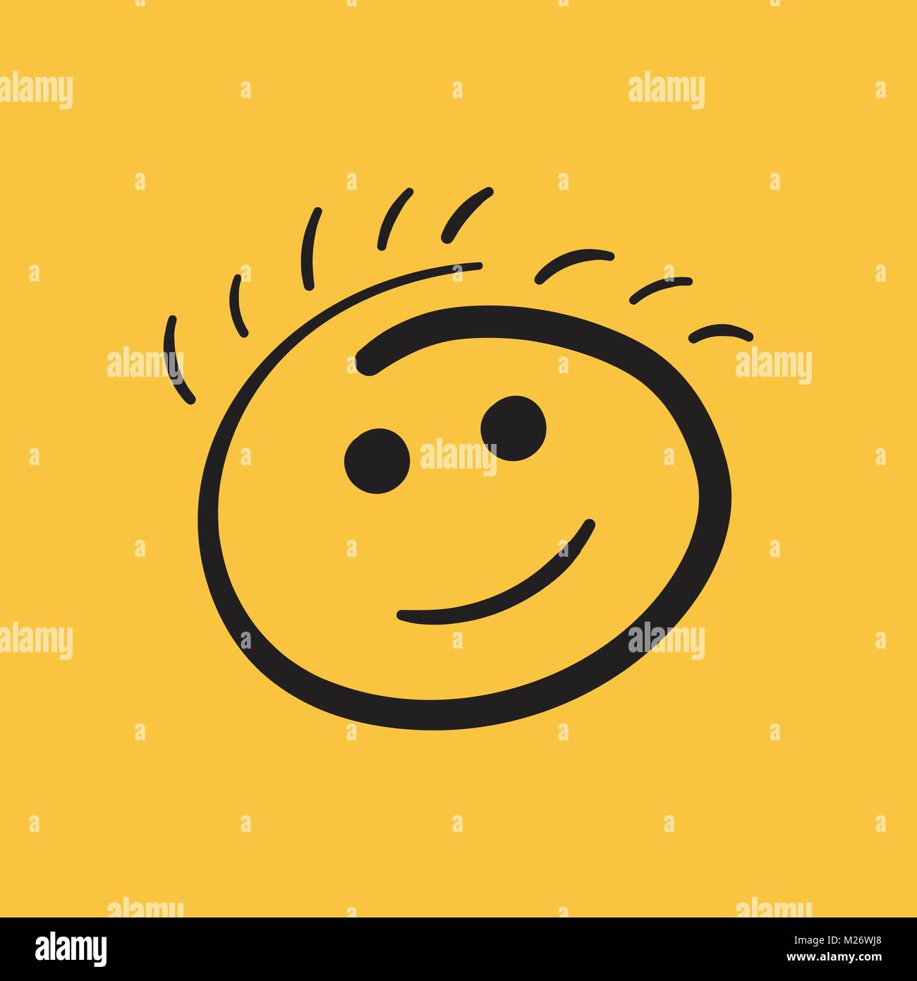Simple smile vector icon. Hand drawn face doodle illustration on orange ...