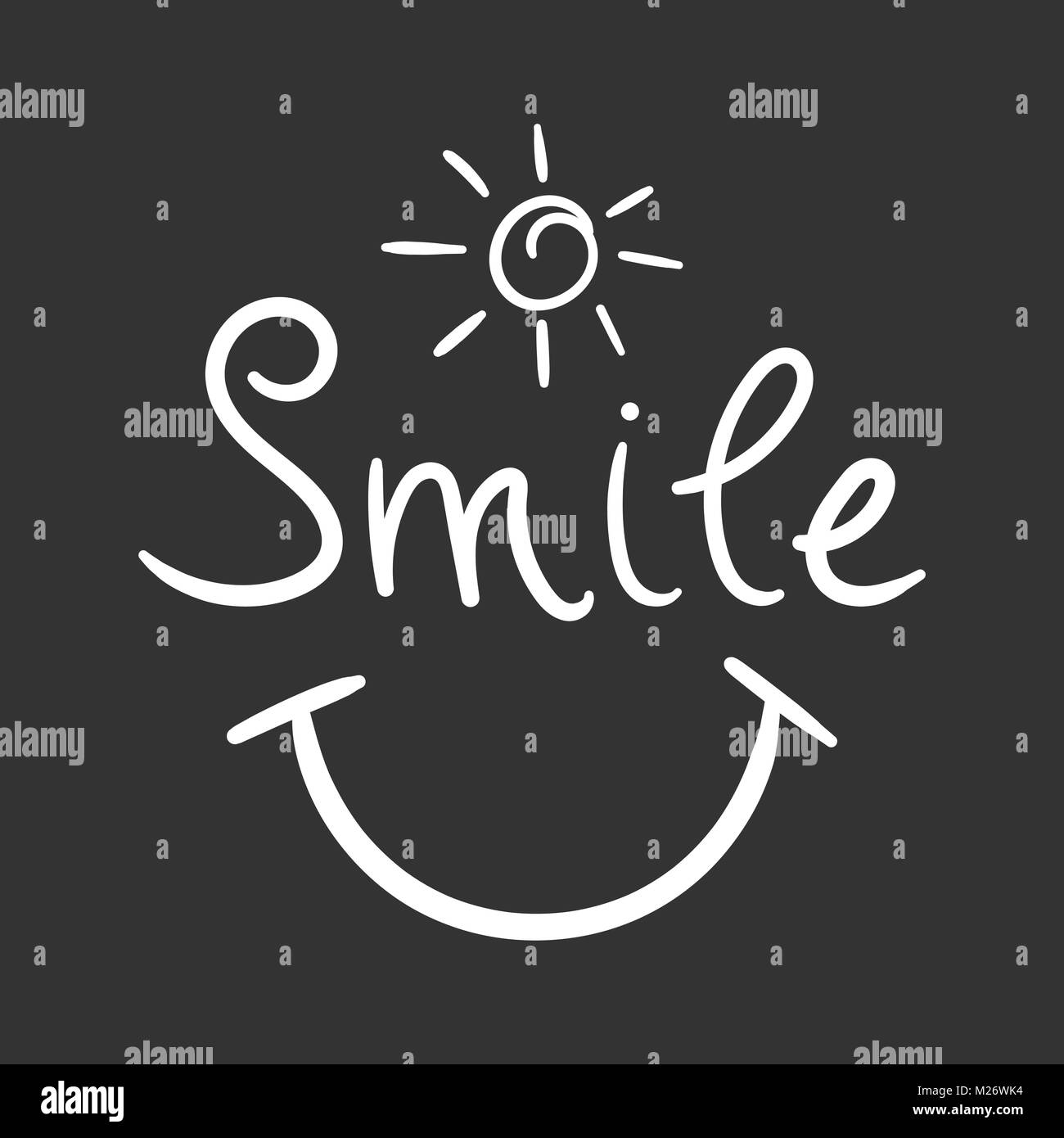 Smile text vector icon. Hand drawn illustration on black background ...