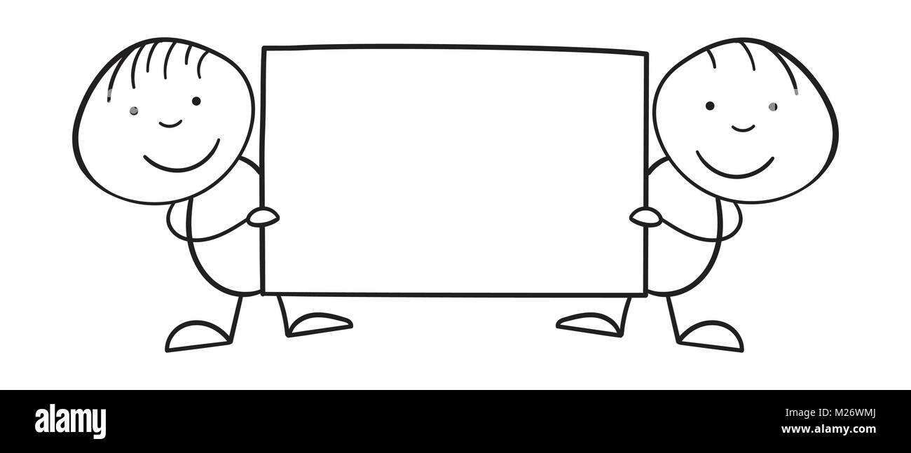 Cartoon kids with placard in their hands. Vector illustration in line ...