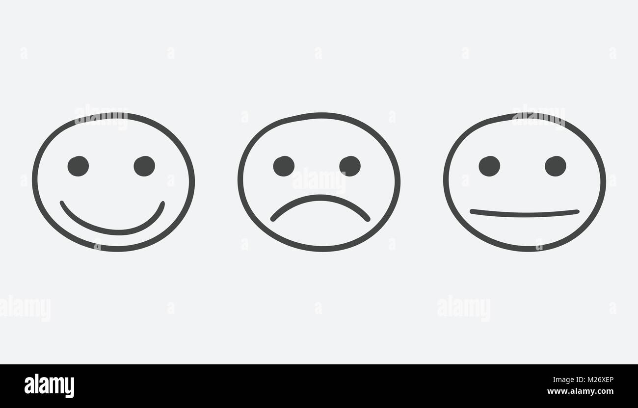 Hand drawn smiley icon. Emotion face vector illustration in flat style ...