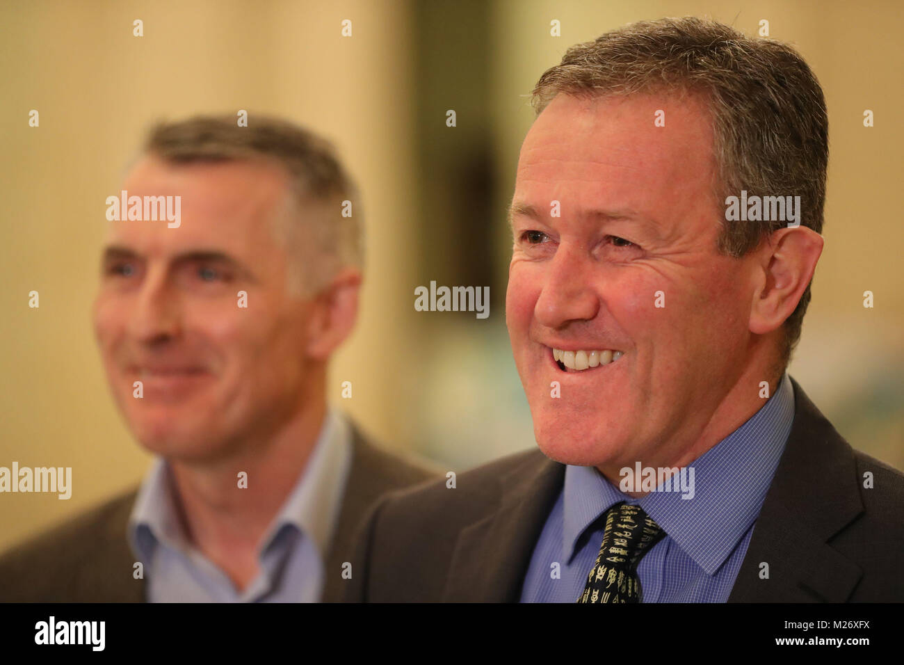 (left to right) Sinn Feins' Declan Kearney and Conor Murphy speaking to ...