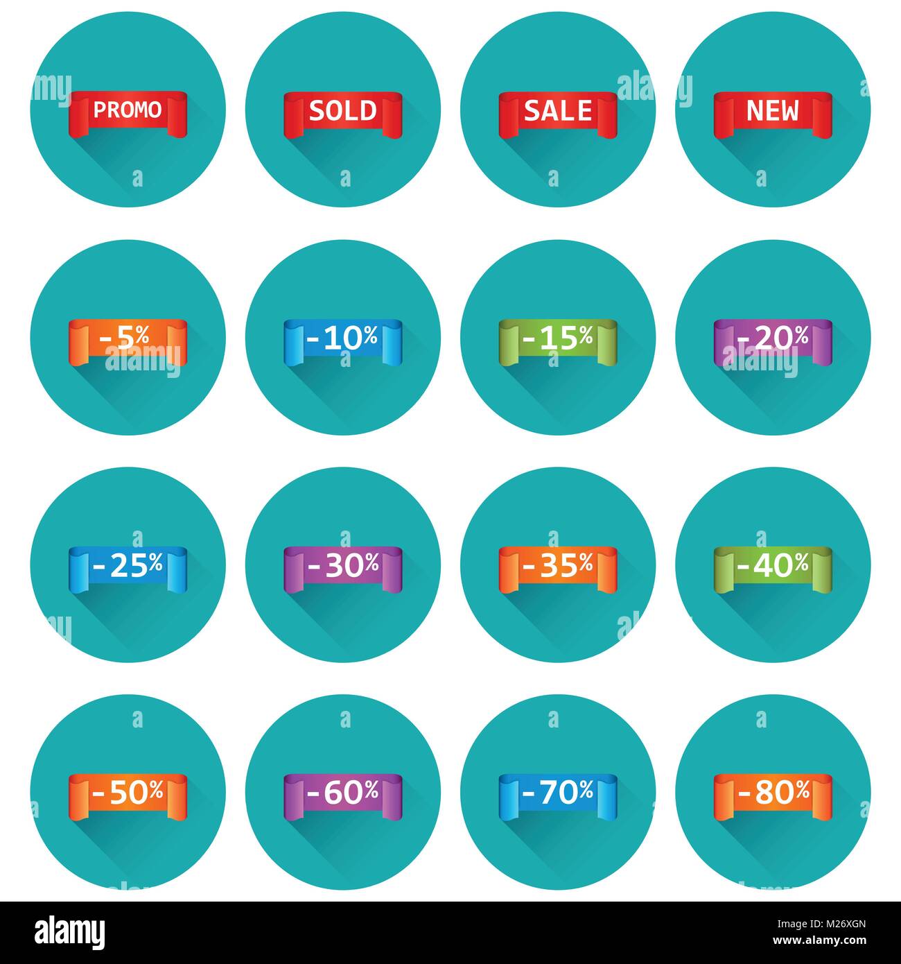 Set of colorful sale tag labels. Discount up to 5 - 80 percent ...