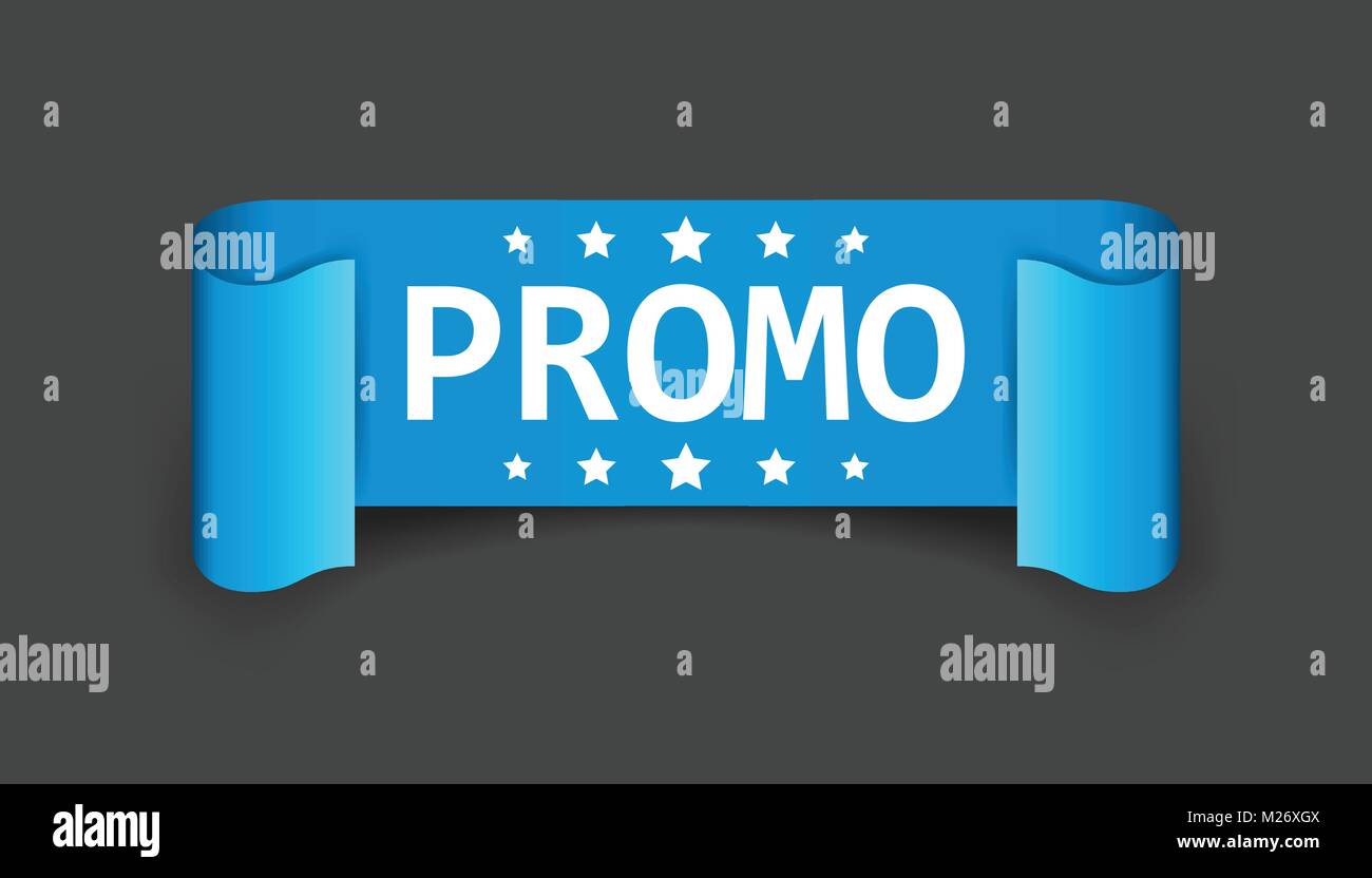 Promo ribbon vector icon. Discount sticker label on black background ...