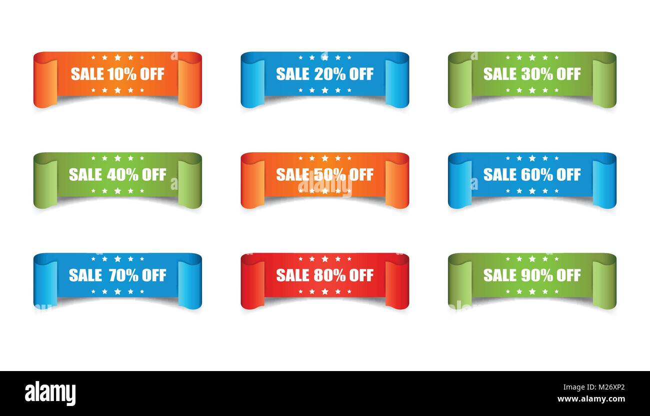 Sale ribbon vector icon. Discount sticker label set on white background ...