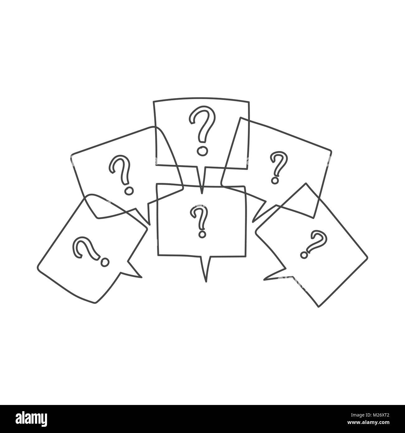 Question marks in thought bubbles. Hand drawn line art cartoon vector ...