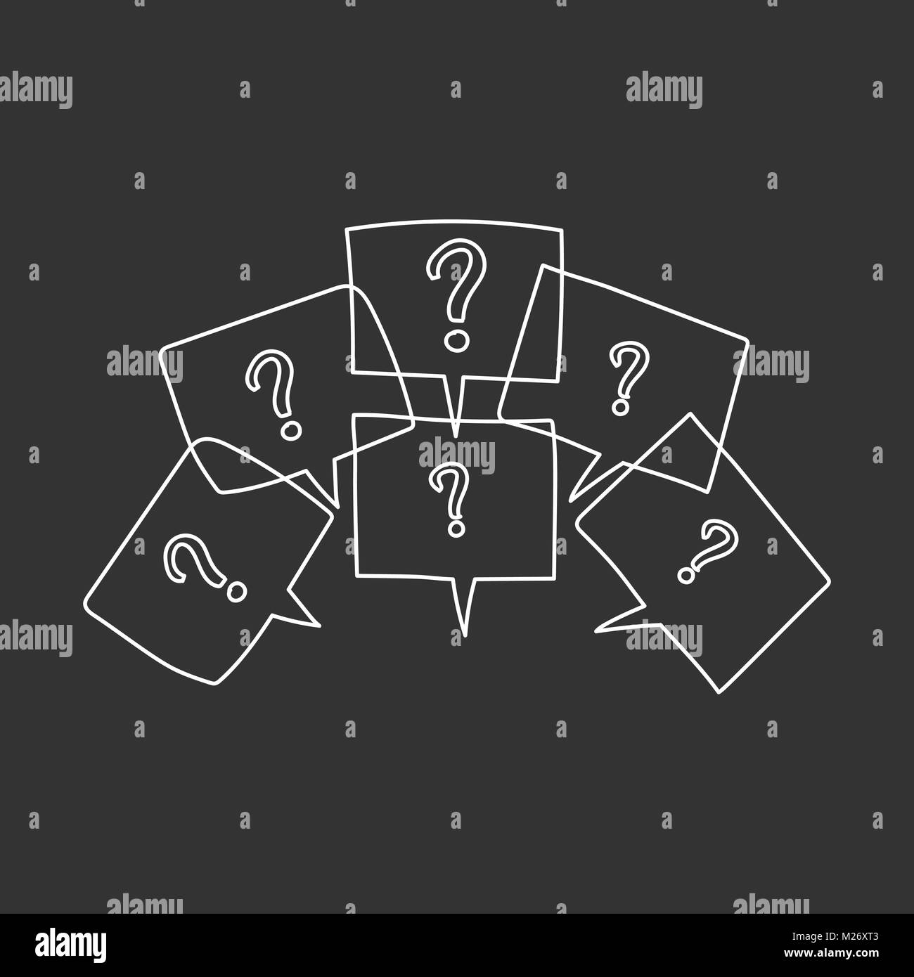 Question marks in thought bubbles. Hand drawn line art cartoon vector ...