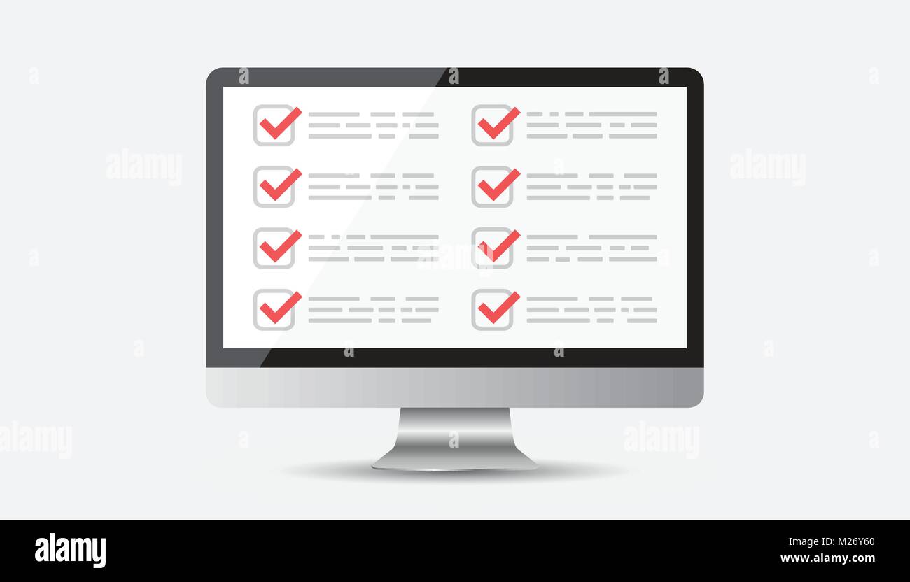 Businessman checklist with computer. Check list icon flat vector ...