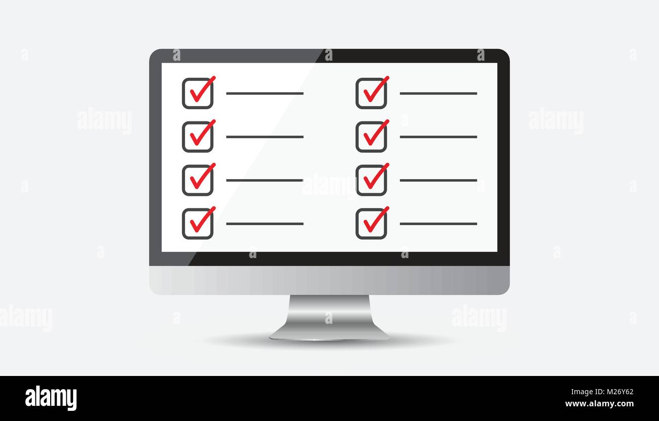 Businessman checklist with computer. Check list icon flat vector ...