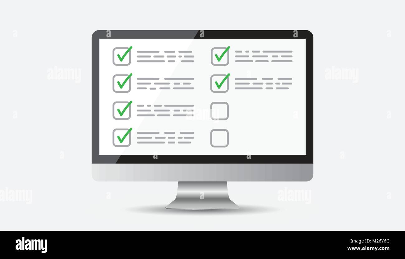 Businessman checklist with computer. Check list icon flat vector ...