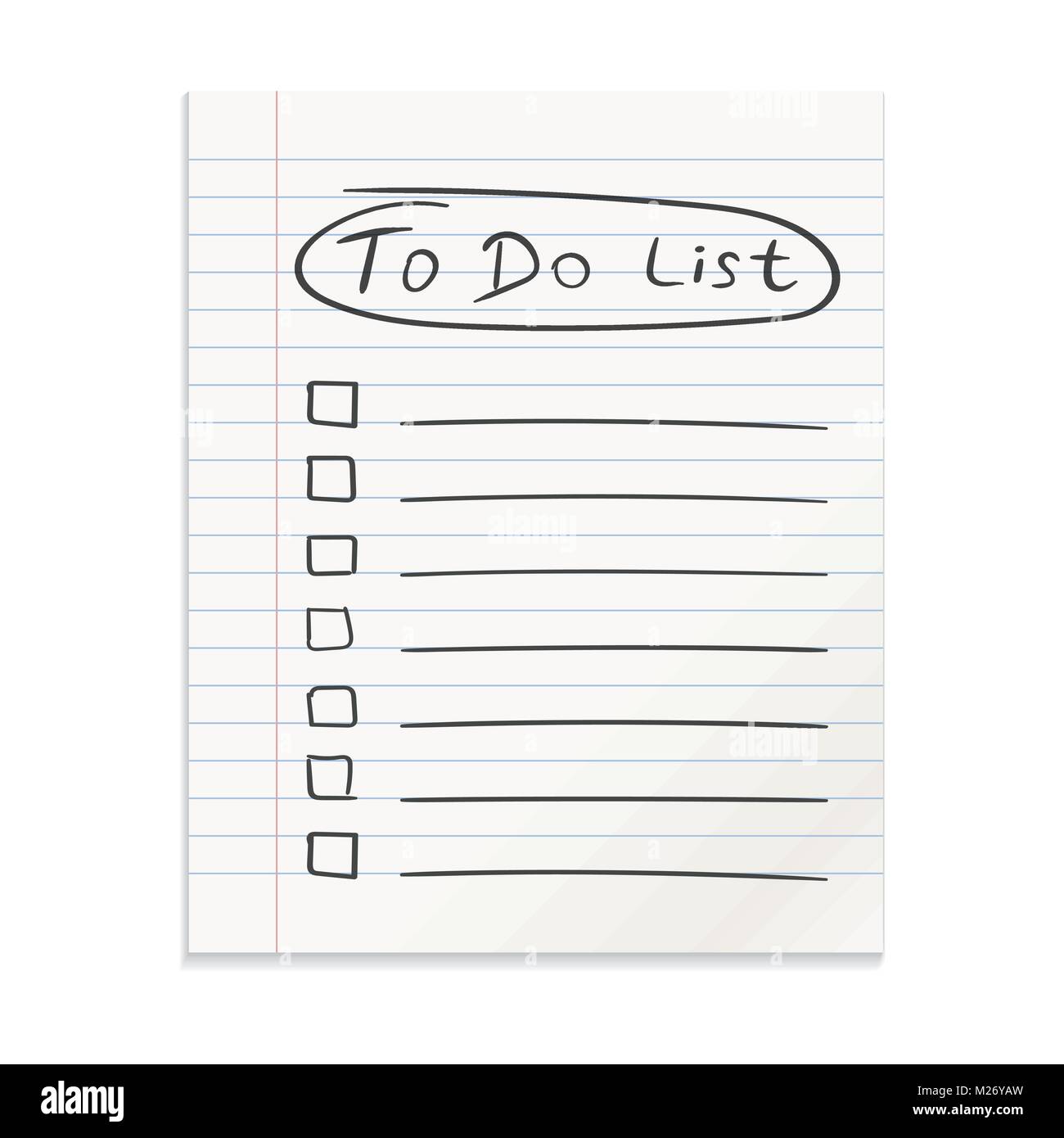 Realistic line paper note. To do list icon with hand drawn text. School ...