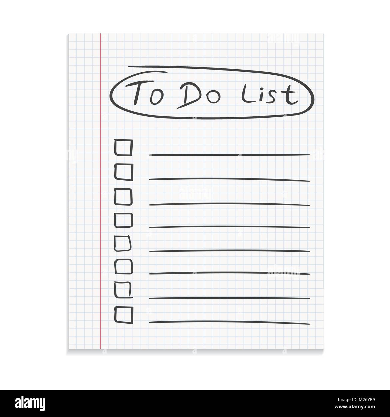 Realistic paper note. To do list icon with hand drawn text. School ...