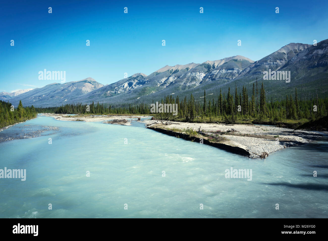 A river runs through Kootenay National Park in British Columbia, Canada ...