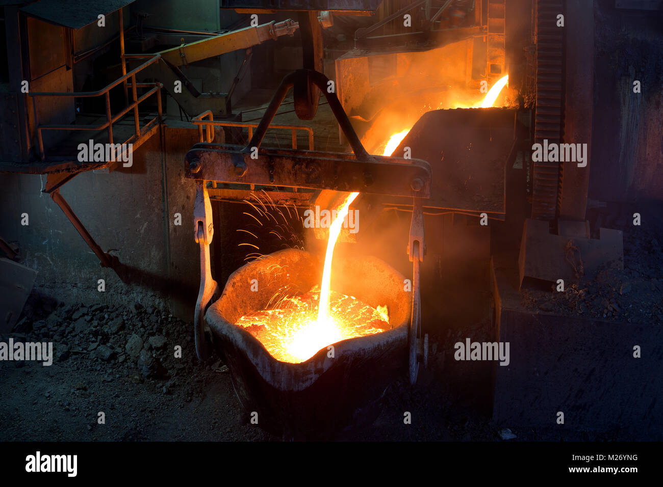 Pouting molten copper at a Copper Mill in Chile Stock Photo - Alamy