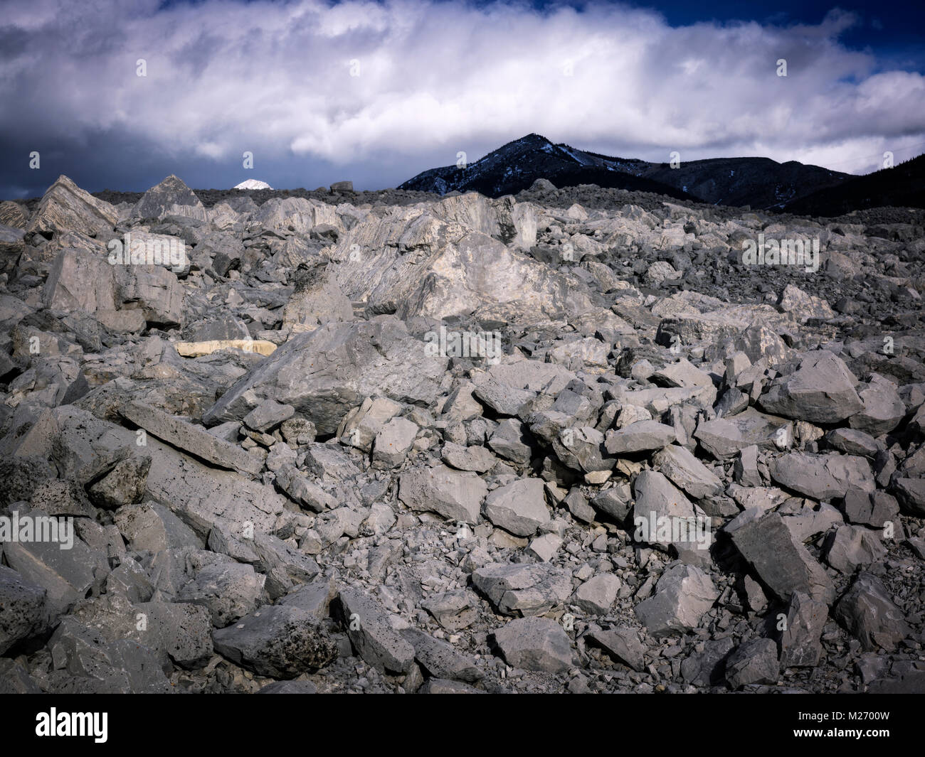 Boulders from a rock slide on the side of a mountain Stock Photo - Alamy