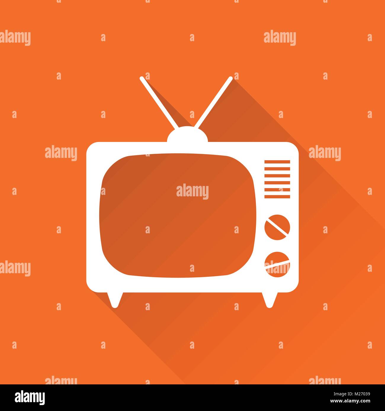 Tv Icon vector illustration in flat style isolated on orange background with long shadow ...