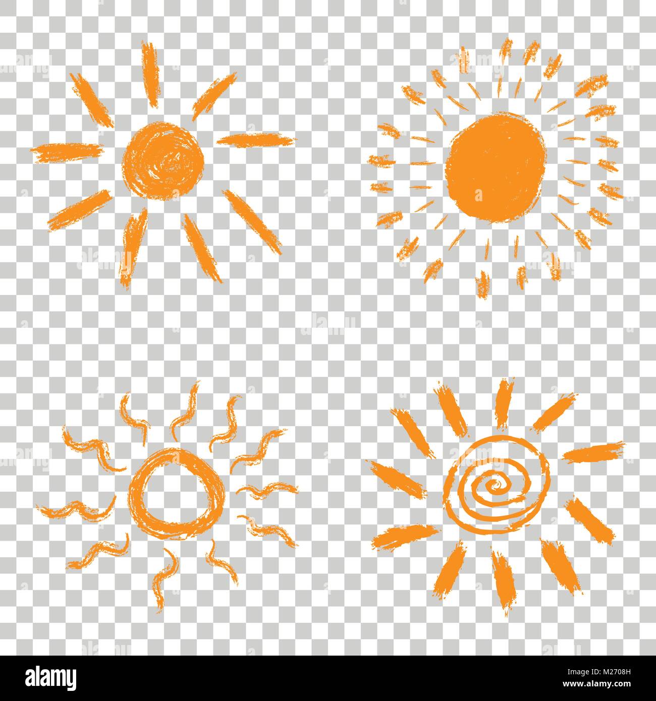 Set of hand drawn chalk sun icons. Vector illustration on isolated ...