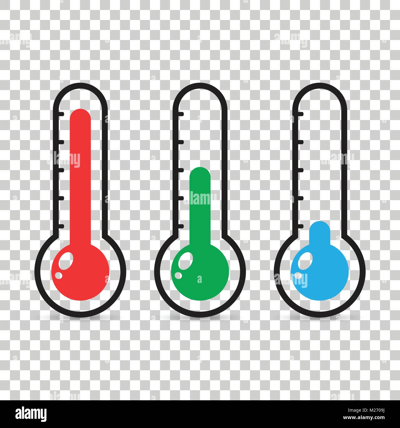 Thermometers icon with different levels. Flat vector illustration on ...
