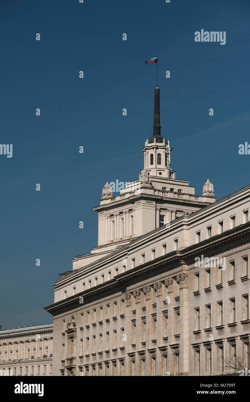 Exterior of the communist-era architecture style office house of the ...