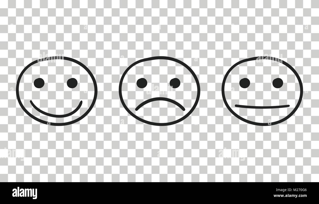 Hand drawn smiley icon. Emotion face vector illustration in flat style ...