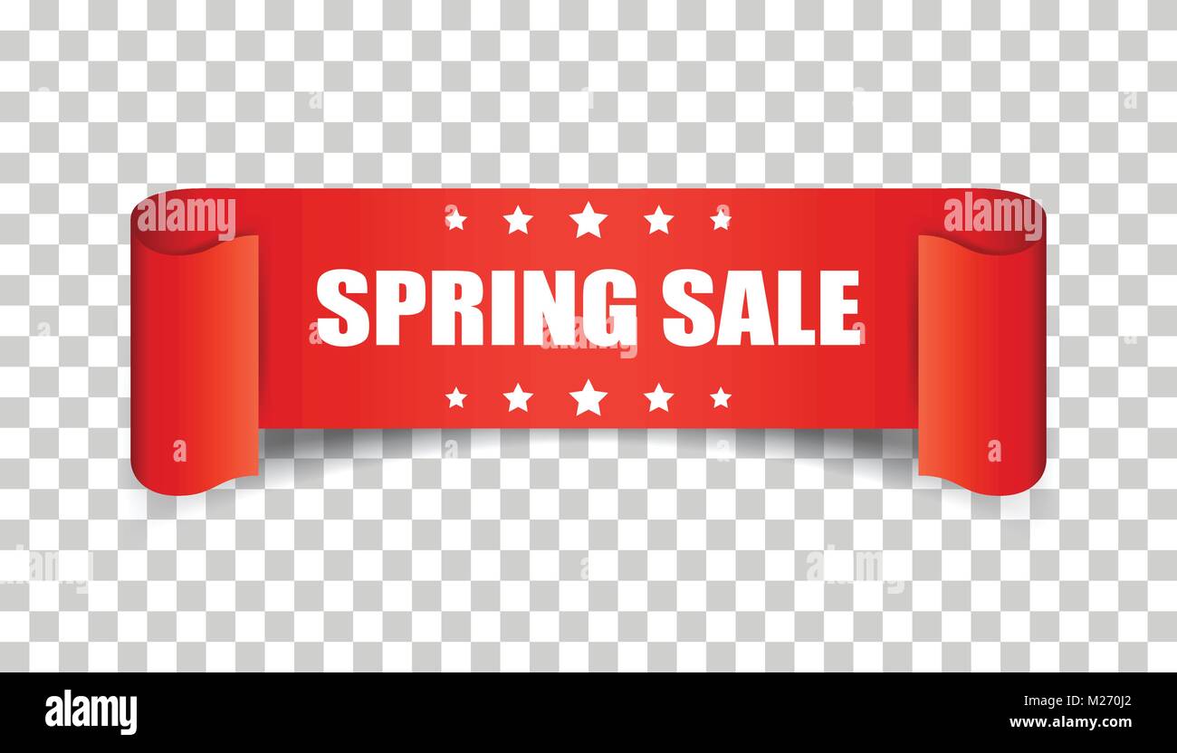 Spring sale ribbon vector icon. Discount sticker label on isolated ...