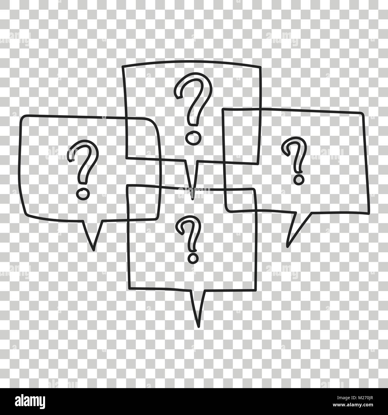 Question marks in thought bubbles. Hand drawn line art cartoon vector ...