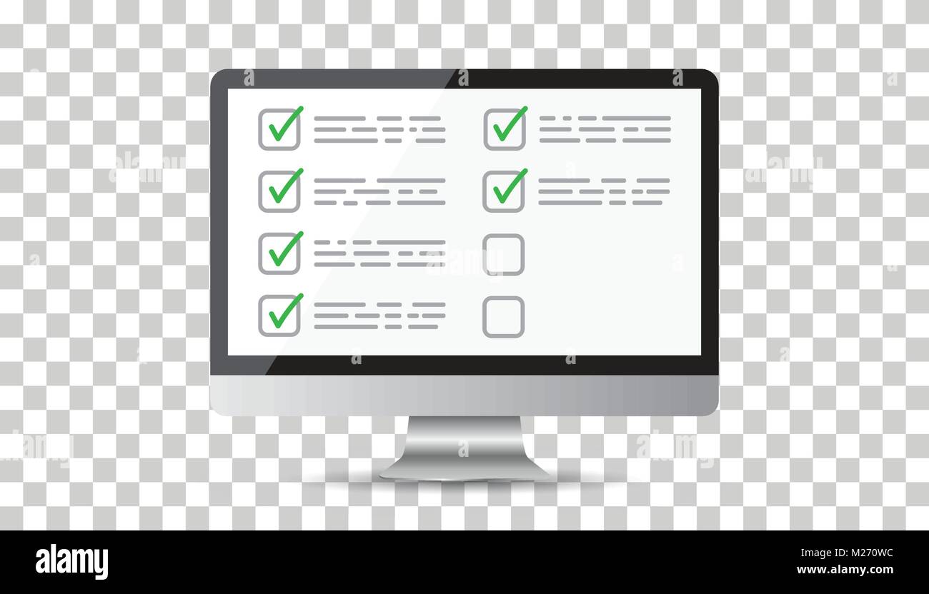 Businessman checklist with computer. Check list icon flat vector ...