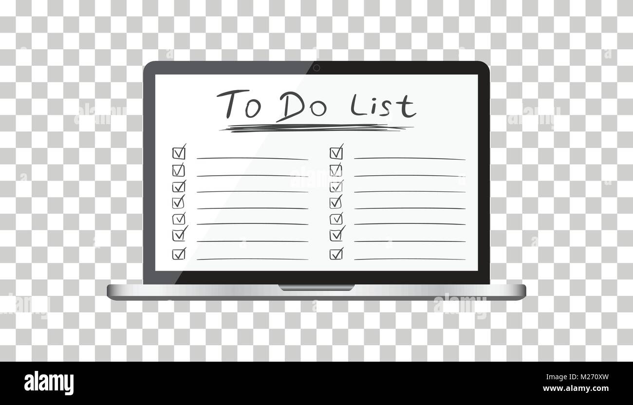 Businessman to do list, checklist with laptop computer. Check list icon ...