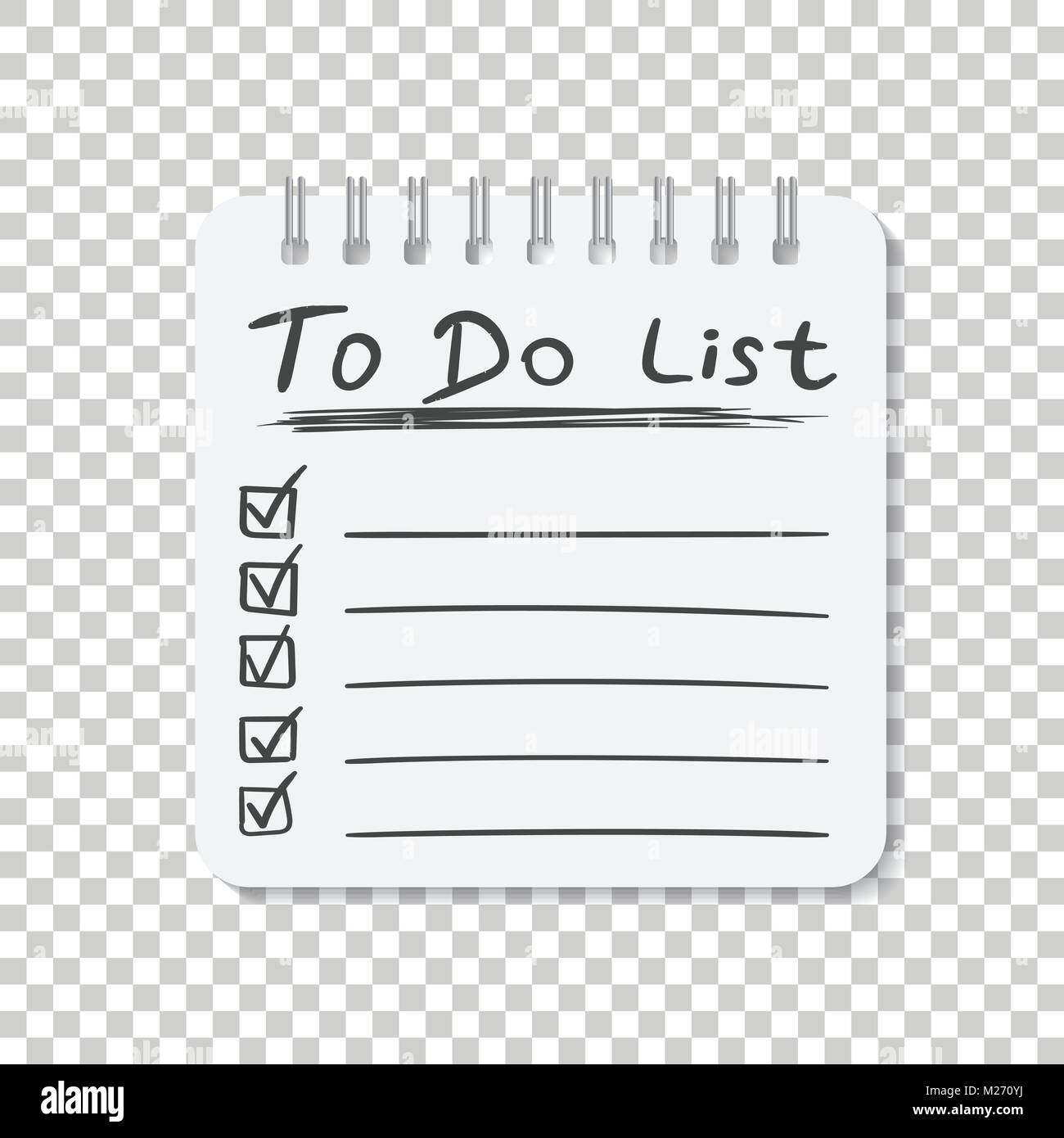 Realistic notepad with spiral. To do list icon with hand drawn text ...