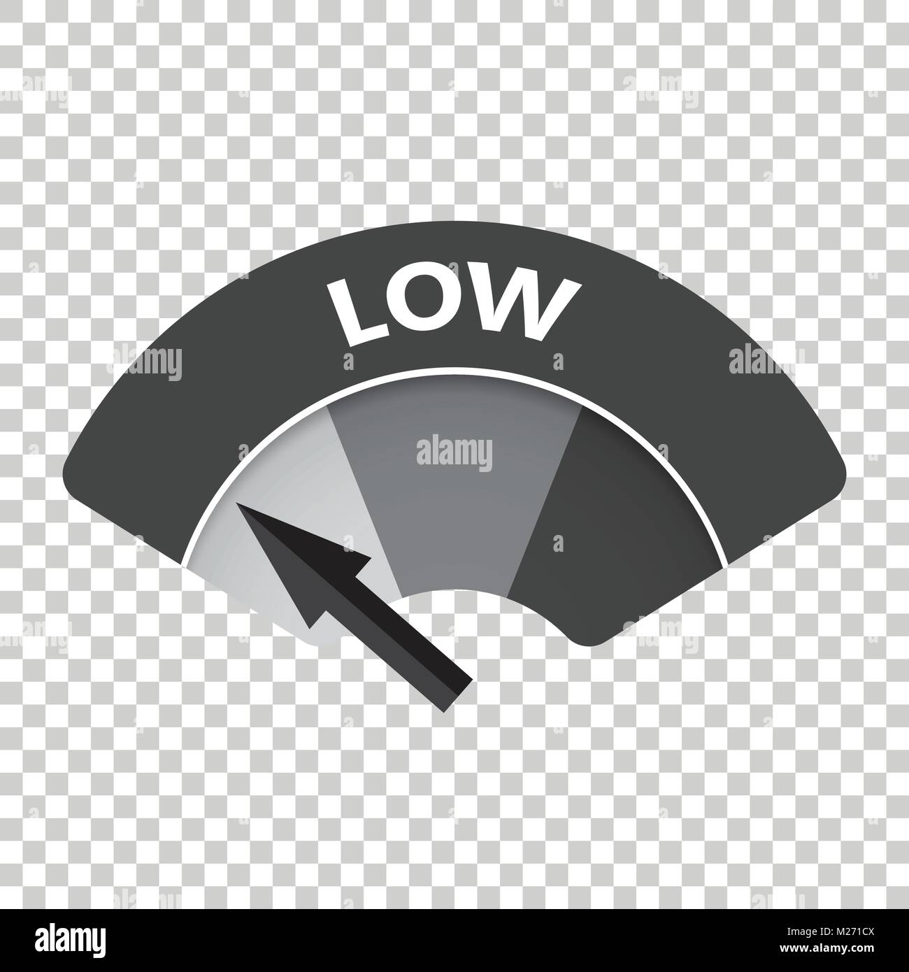 Low level risk gauge vector icon. Low fuel illustration on isolated ...