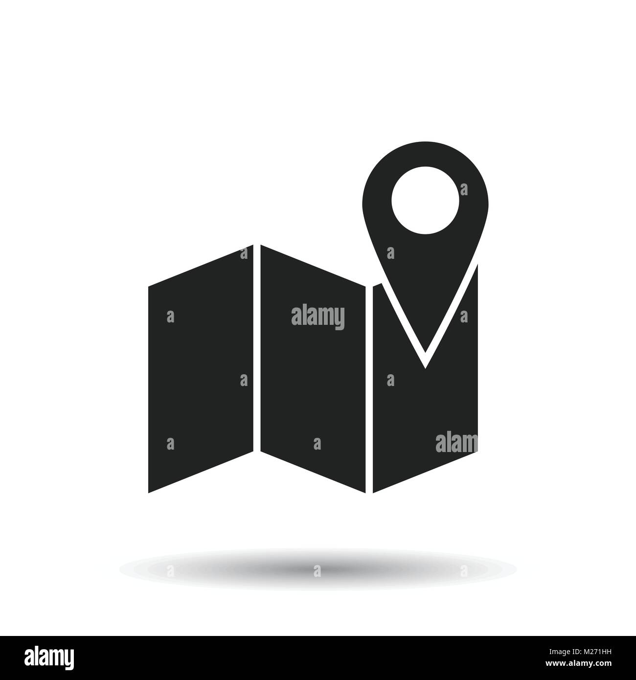 Map with pin icon. Flat vector illustration. Location sign symbol with ...