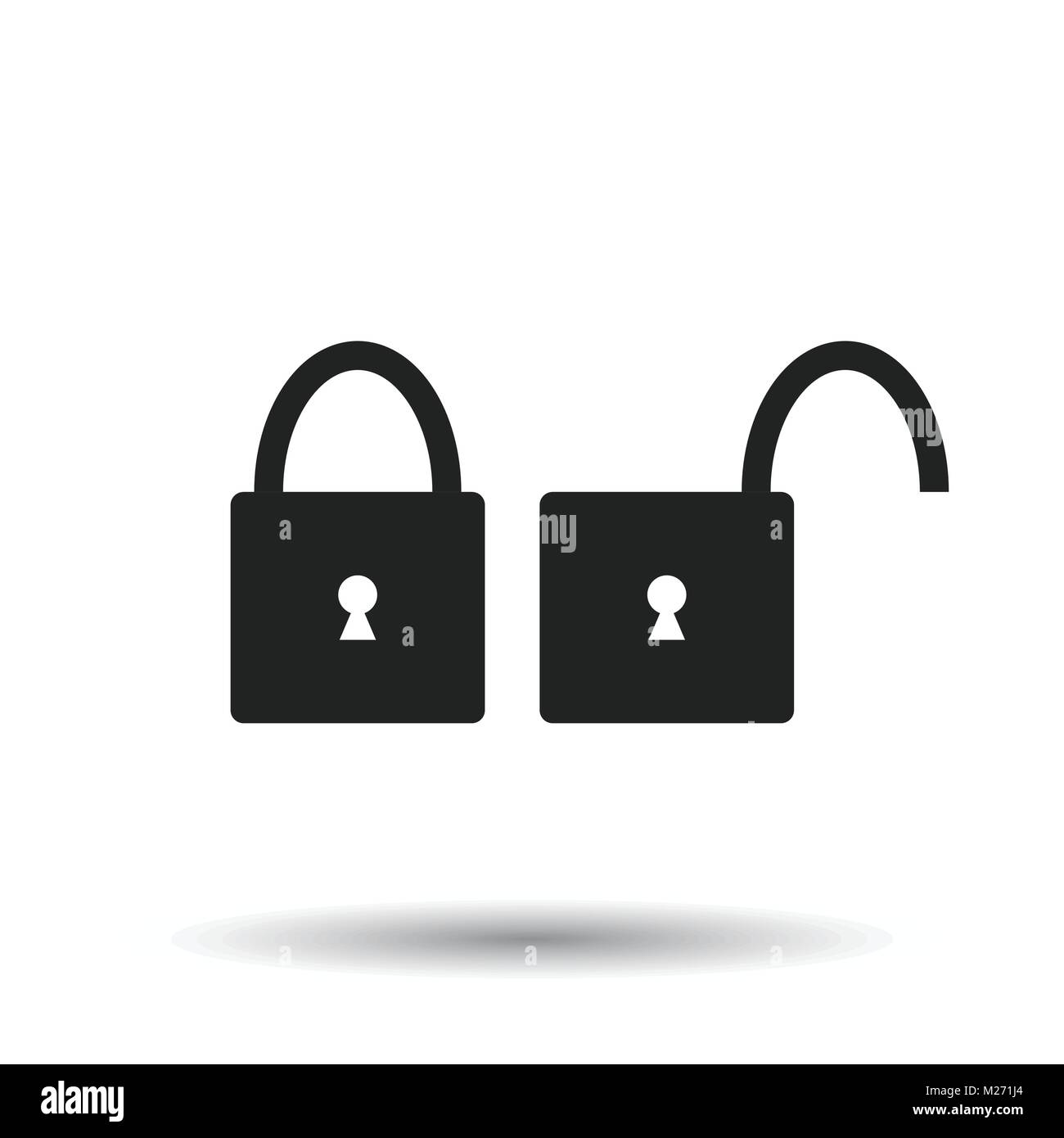 Lock icon. Flat vector illustration. Lock sign symbol with shadow on ...