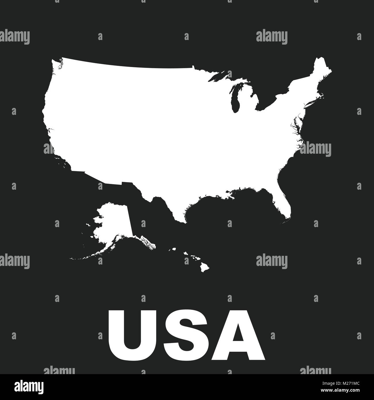 America map icon. Flat vector illustration. USA sign symbol on black ...