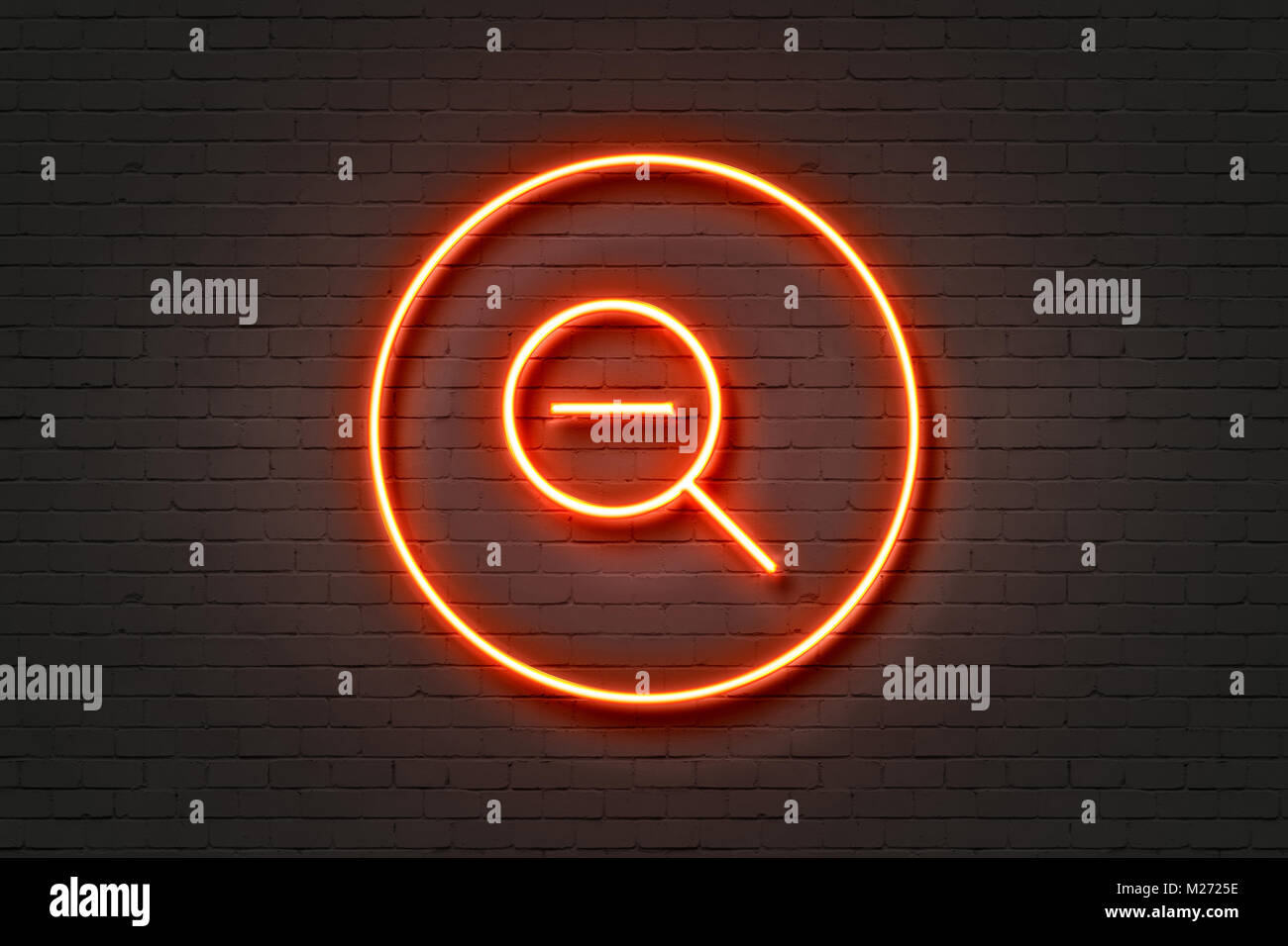 Neon magnifying glass zoom out Stock Photo - Alamy