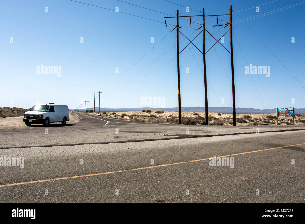 A white van pulling off highway 1 in Baja Mexico for refreshments Stock ...