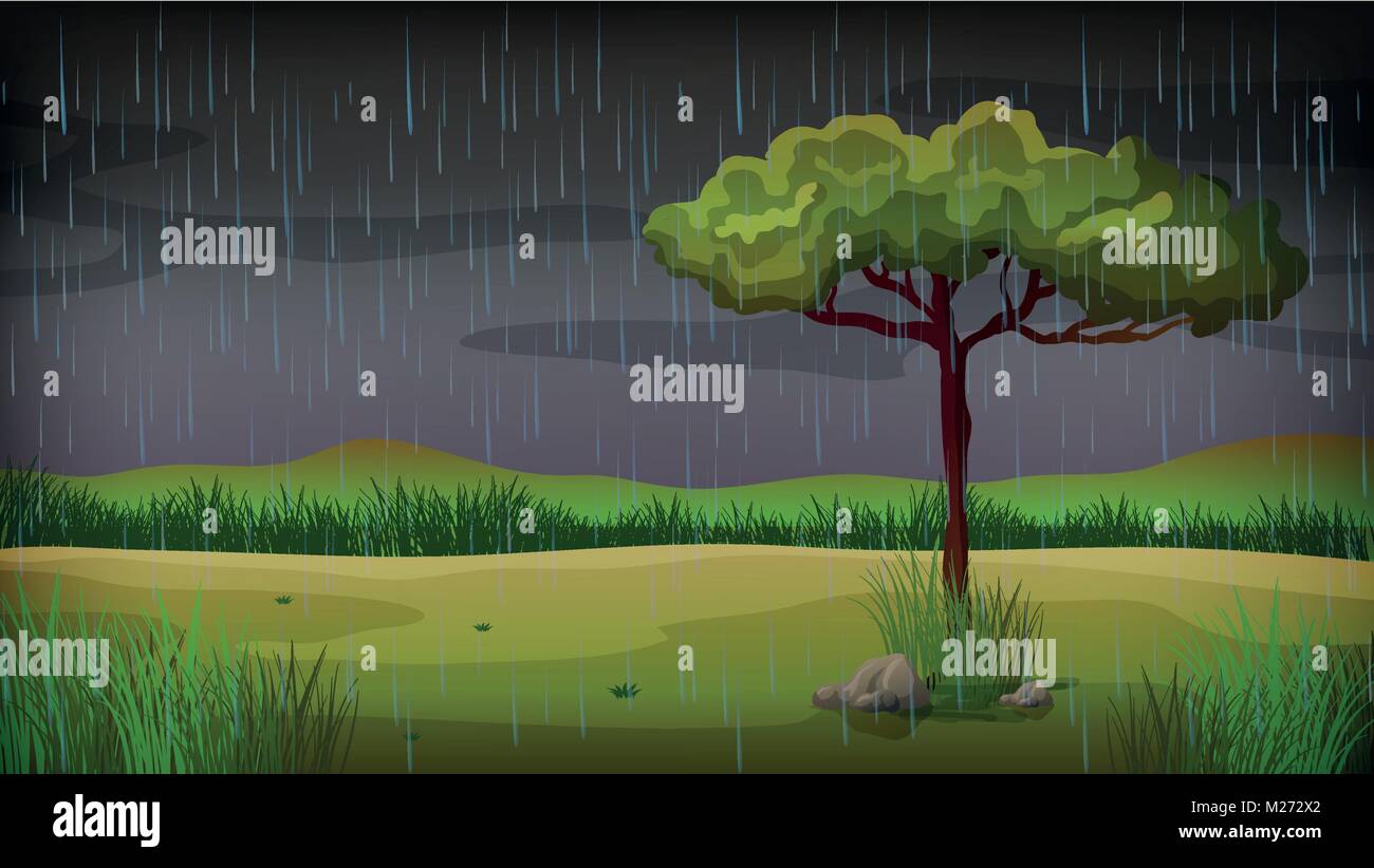 Background scene with rain in the park illustration Stock Vector Image ...