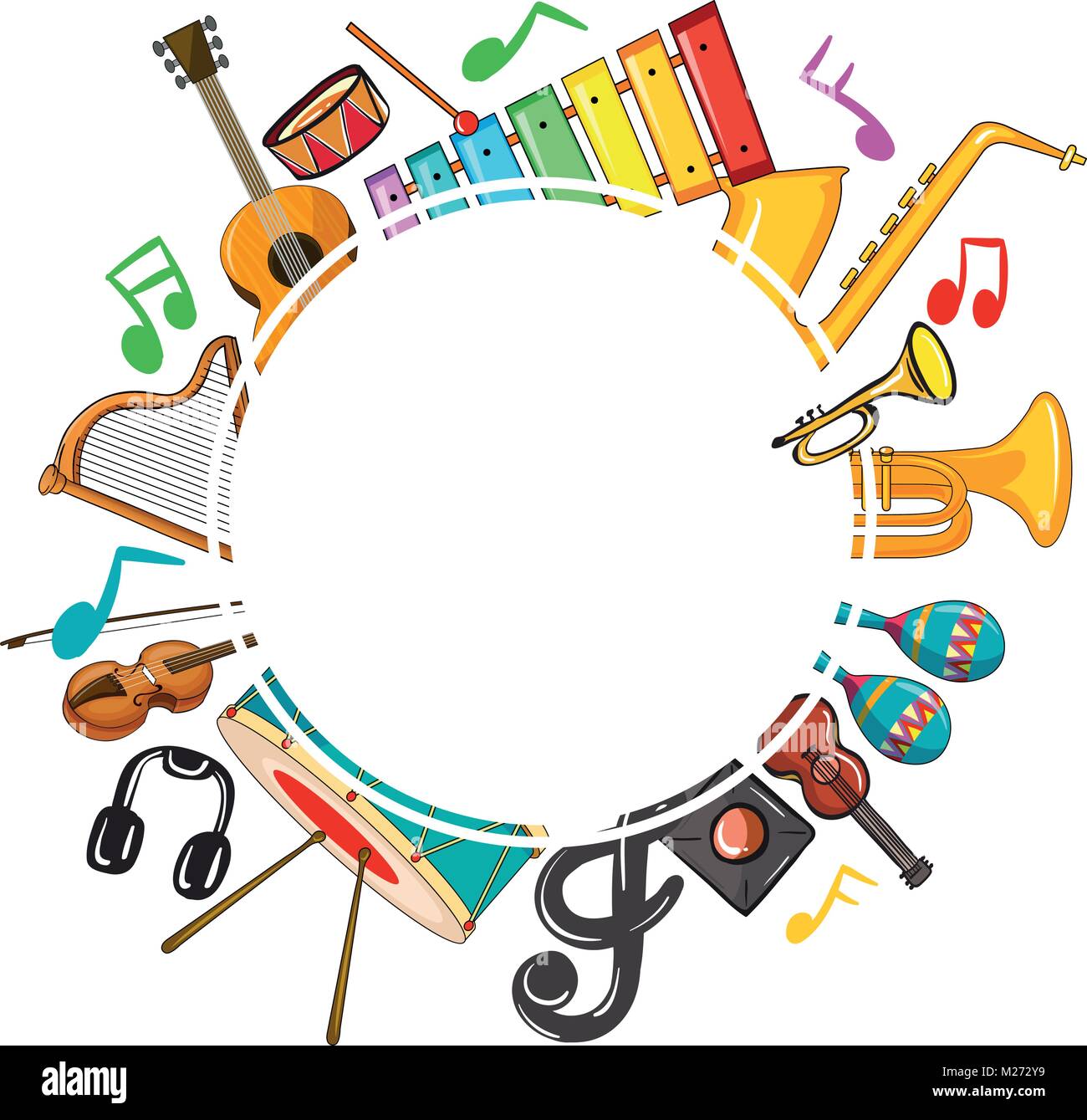 Border template with musicnotes and instruments illustration Stock ...