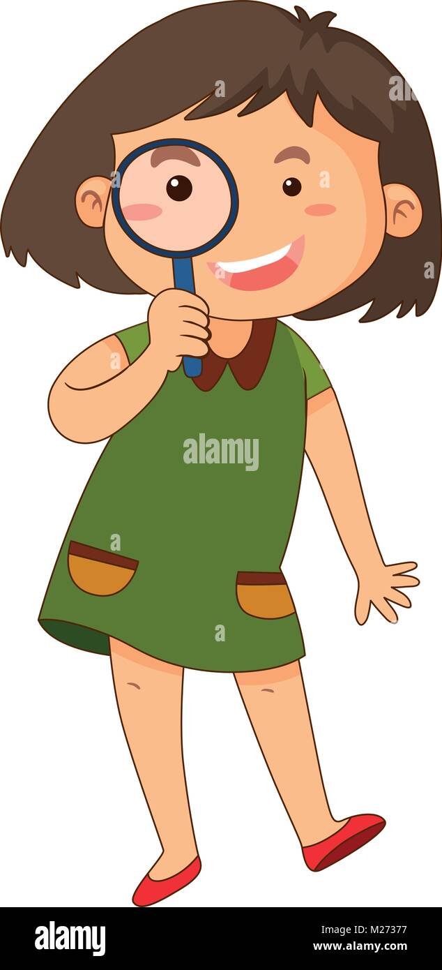 Little girl with magnifying glass illustration Stock Vector Image & Art ...