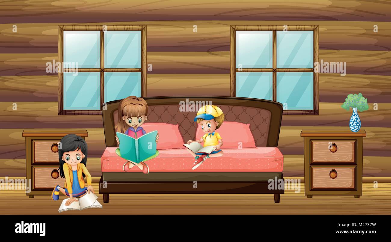 Boy reading in bed Stock Vector Images - Alamy
