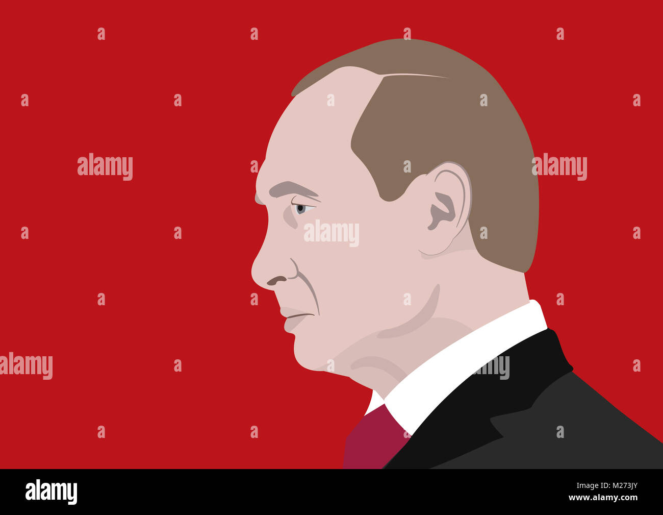 February 5, 2018: An illustration of a portrait of Vladimir Putin, the ...