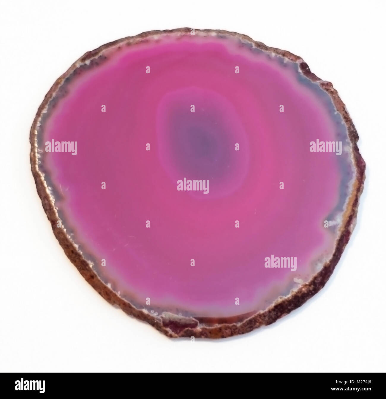 Vibrant and shiny agate rock slice isolated on white background ...